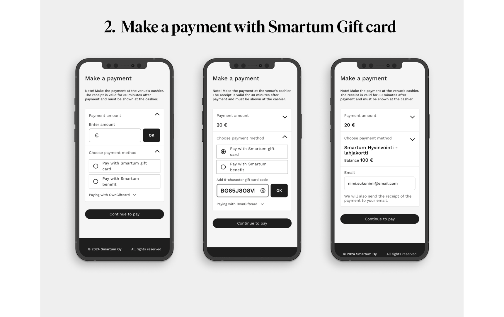 How do I make a payment with a Smartum Giftcard as the recipient of a gift